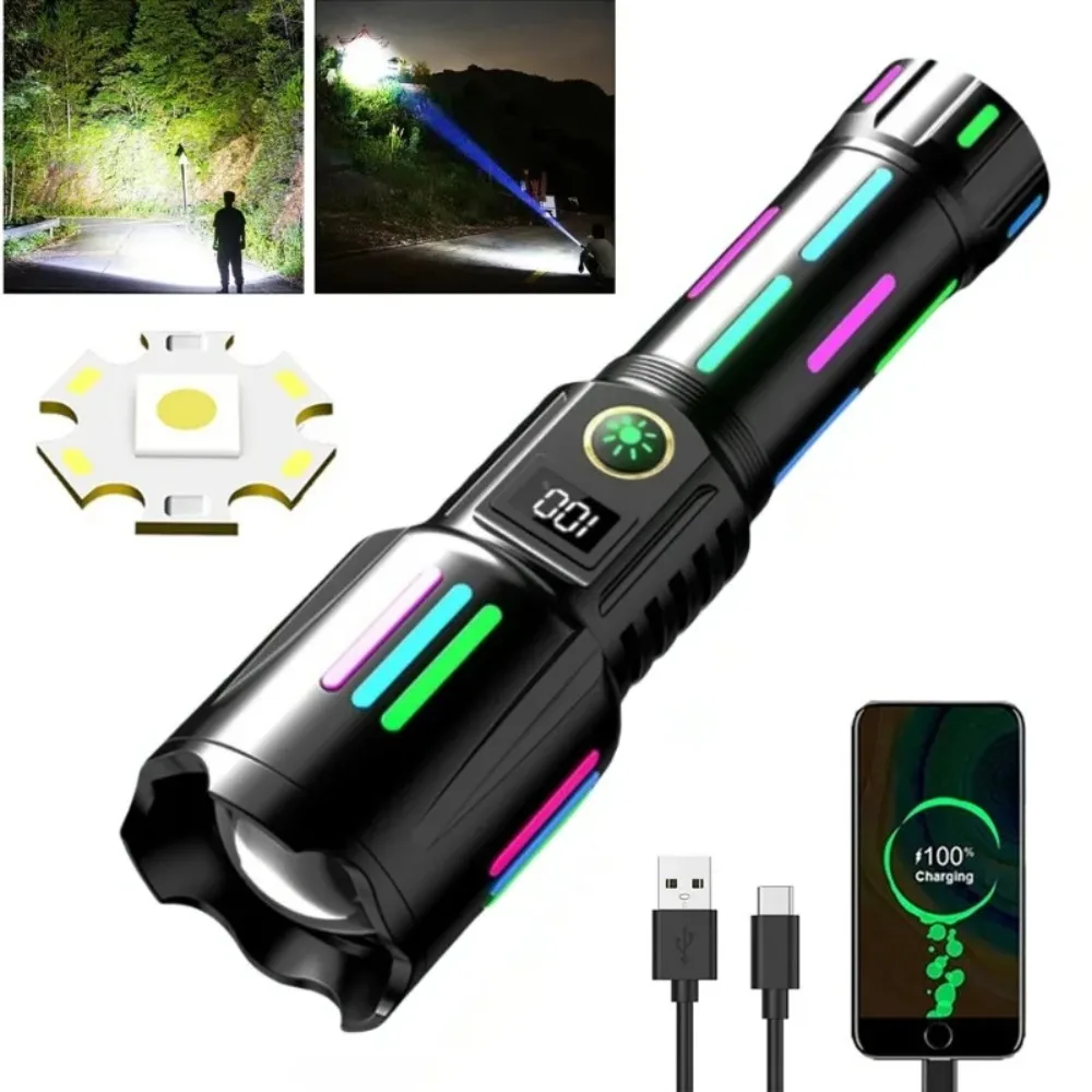 High Power White laser LED Flashlight Long Range Zoom USB Rechargeable ...