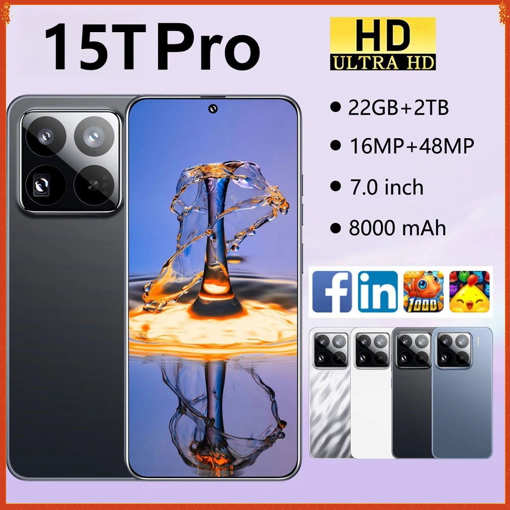 2026 New 15T Pro Smartphone 5G 7.0HD 22G+2TB Dual SIM Card Cell Phone ...