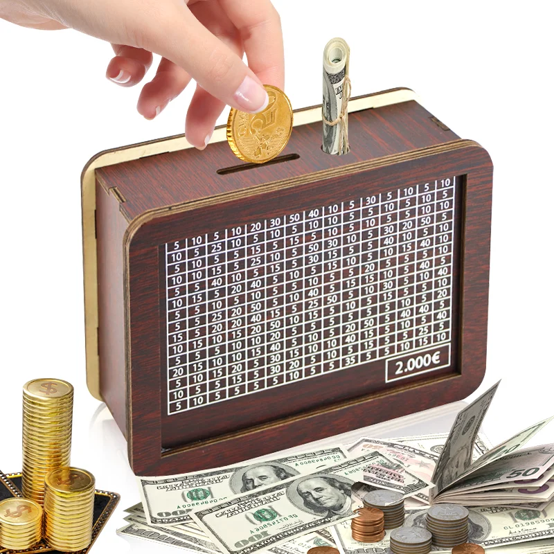 1000/2000/3000/5000/10000 Euro Money Box Wooden Piggy Bank With Saving ...