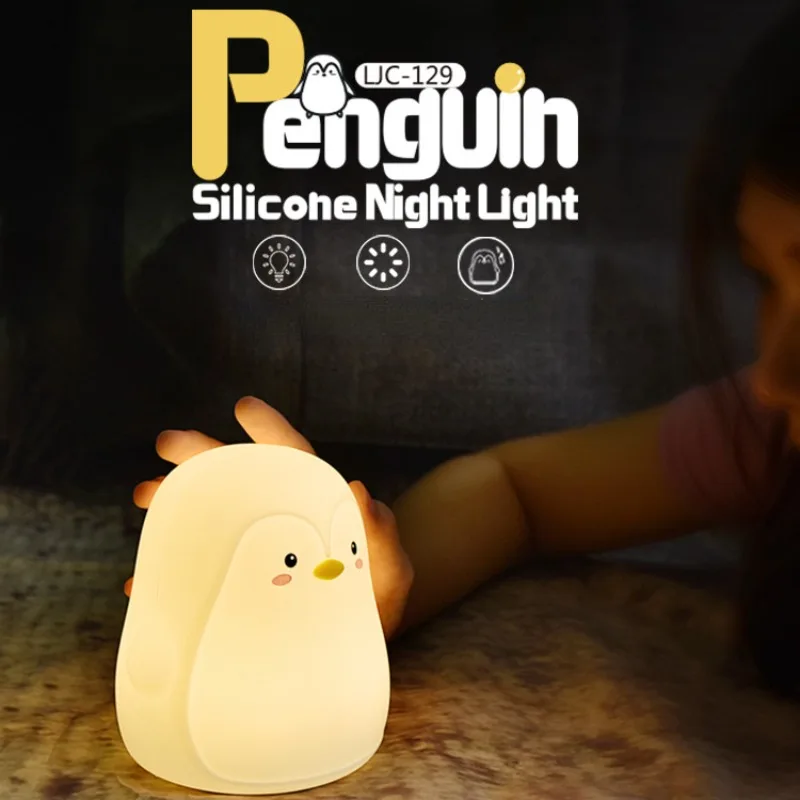 Penguin-Night-Light-Silicone-Lamp-Gift-Bedhead-Feeding-Atmosphere-Eye ...