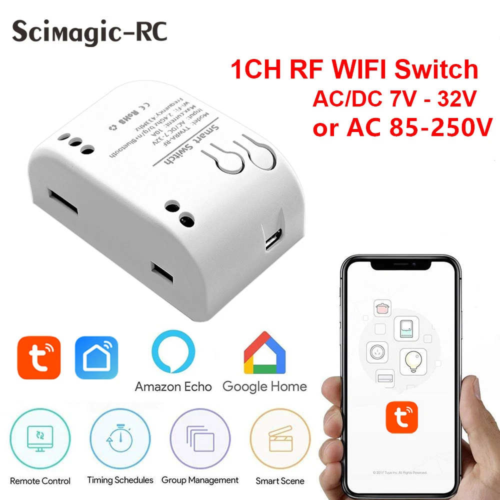 1CH RF Smart Switch 12V 24V 7 32V AC DC WIFI Tuya Remote Control 433 ...