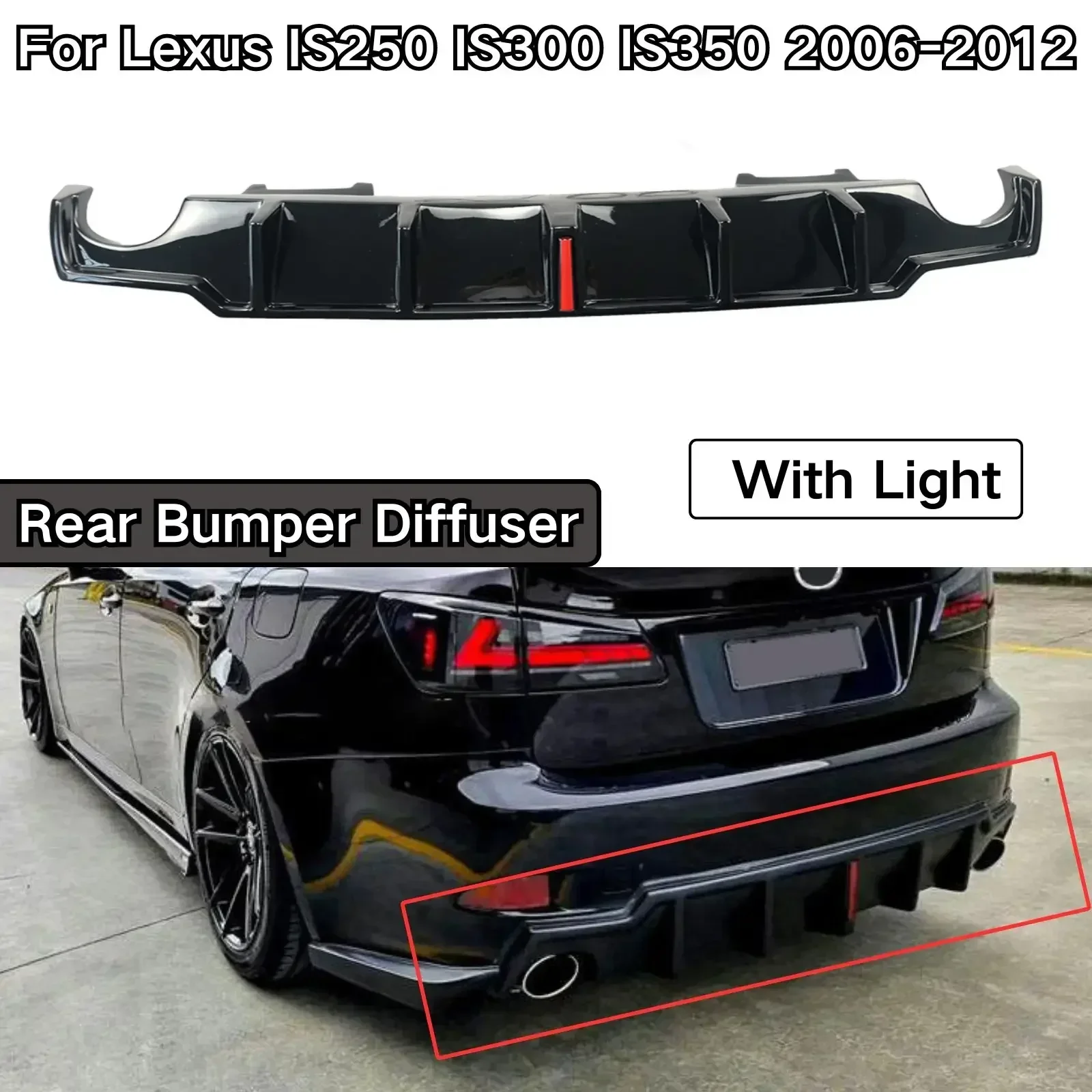 Rear-Bumper-Diffuser-For-Lexus-IS250-IS300-IS350-2006-2012-With-Light ...