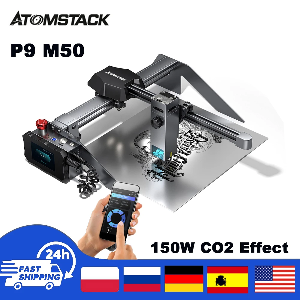 150W Effect Laser Engraver ATOMSTACK P9 M50 CNC Machine Wifi Connection ...