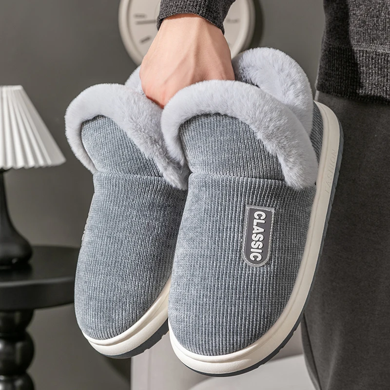 High-Top Men's Winter Cotton Slippers - Non-Slip Warm Plush Fleece ...