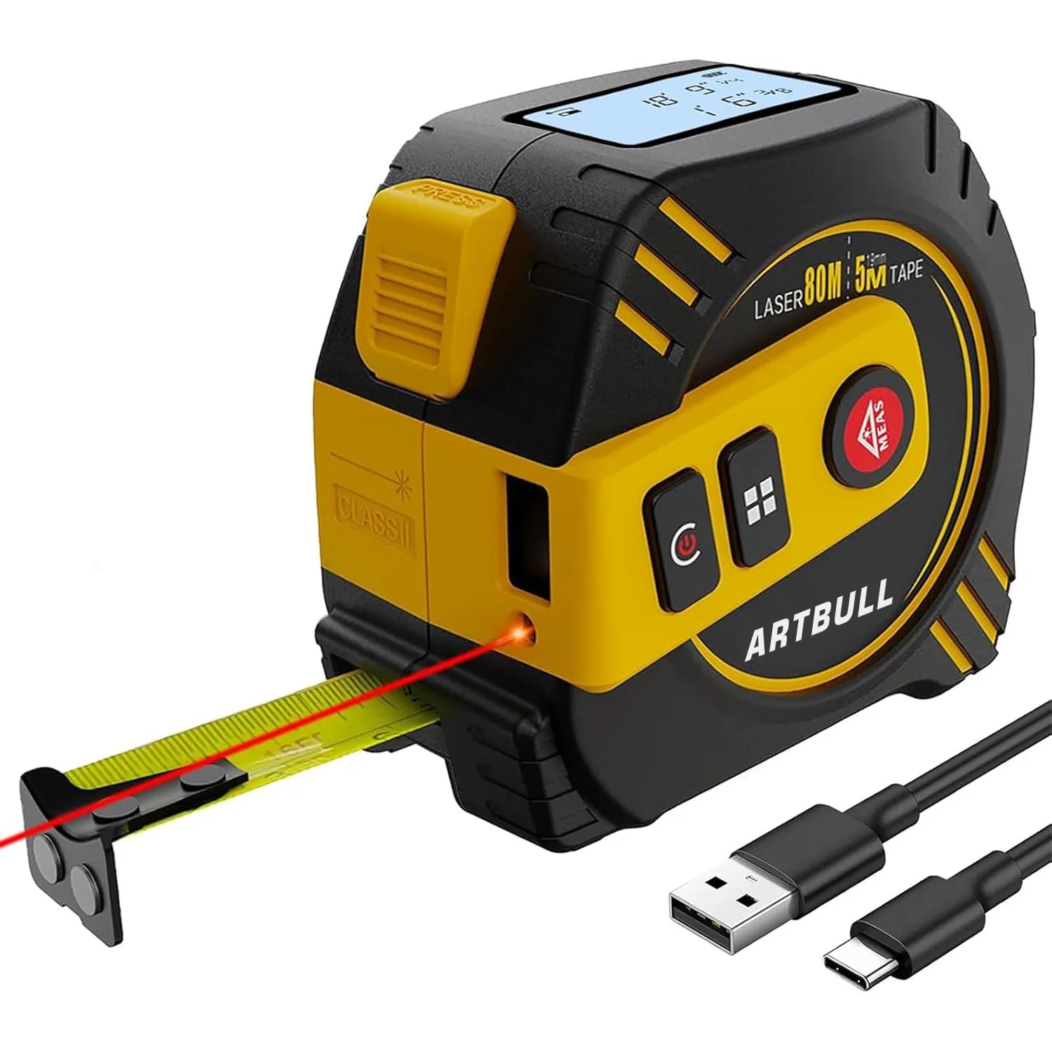 2in1 Multifunction Rechargeable 80m 40m with 5m Tape LCD Display with ...
