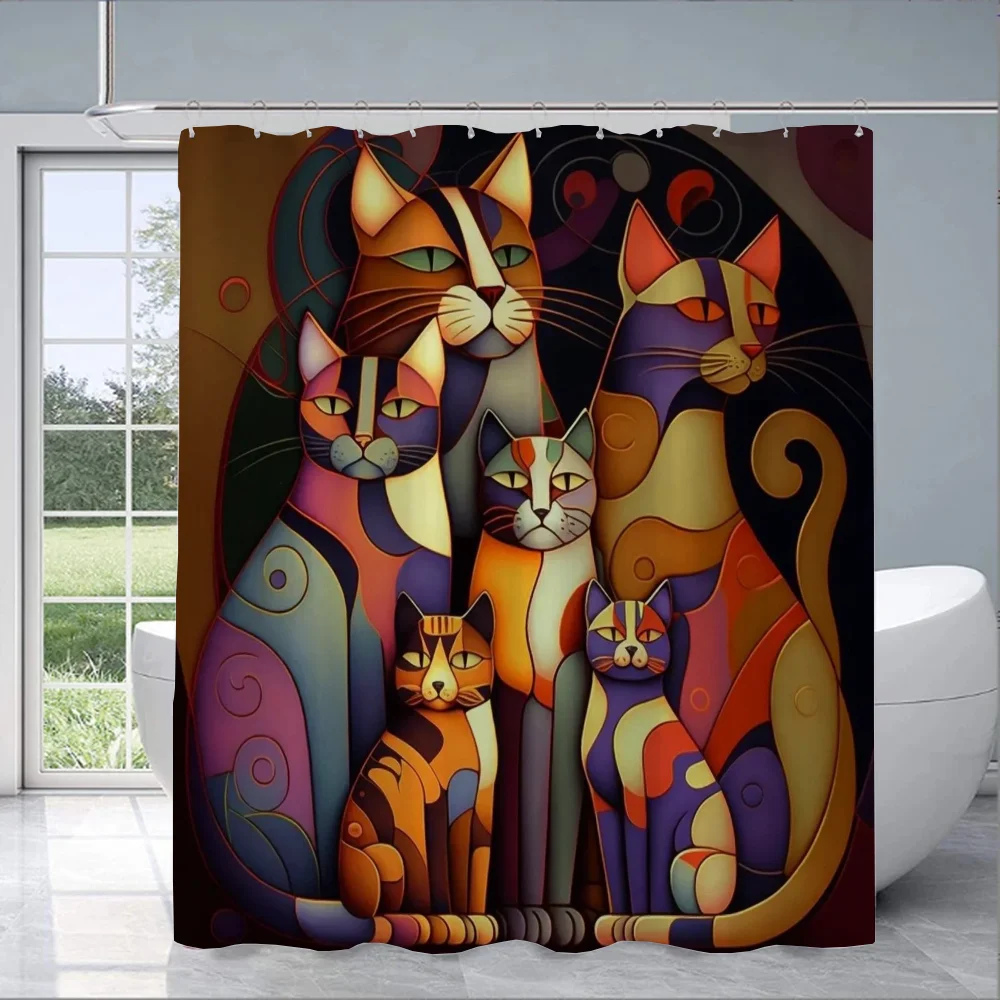 Geometry-Cat-Shower-Curtains-for-Bathroom-Accessories-Sets-Luxury-Bath ...