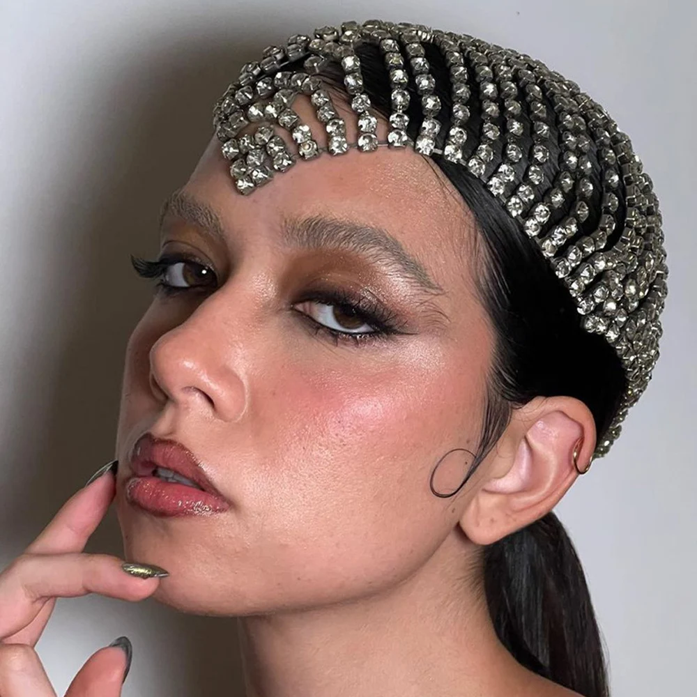 Stonefans-Nupcial-Rhinestone-Flapper-Cap-para-Mulheres-Boho-Headpiece-Chap-u-Cadeia-Cabelo-de ...