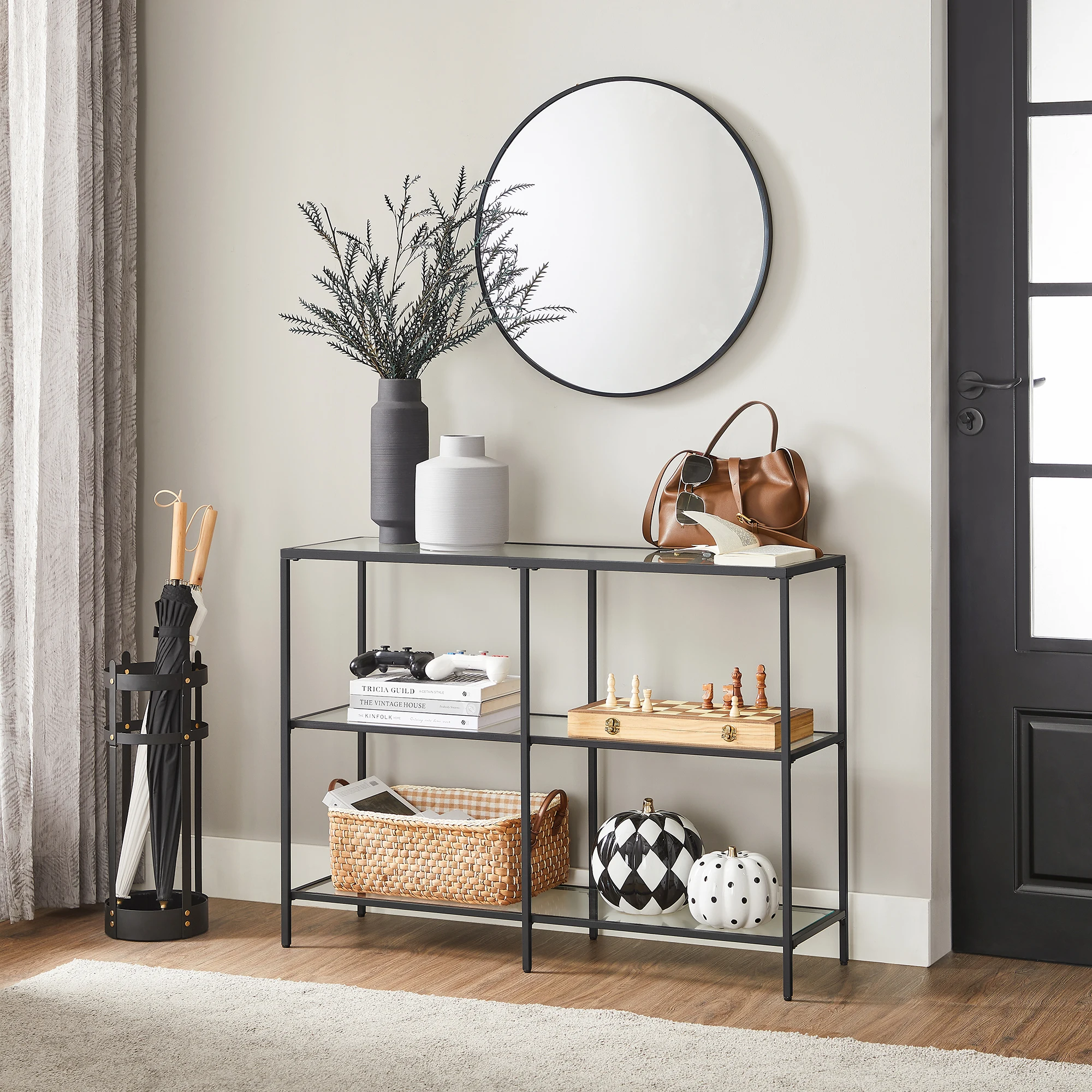 VASAGLE Console Table Coffee Table with 3 Shelves, Tempered Glass Shelf ...