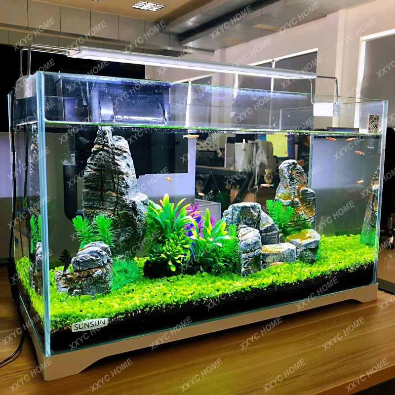 Super White Glass Fish Tank Living Room Small Ecological Aquarium ...