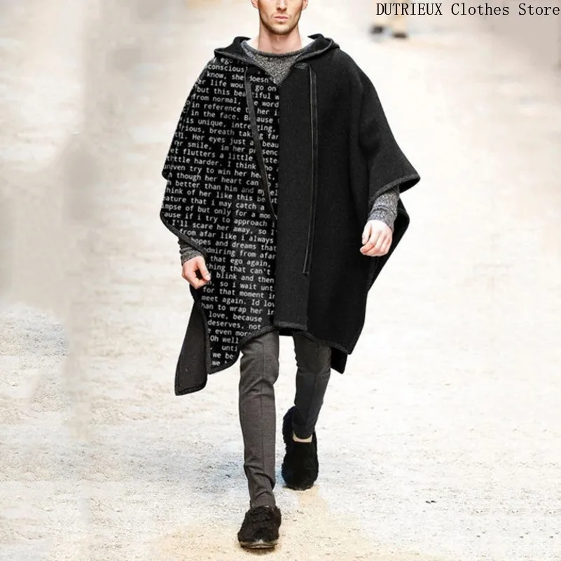 Hooded Mantle Woolen Coat, Autumn and Winter New Men's Woolen Cape ...