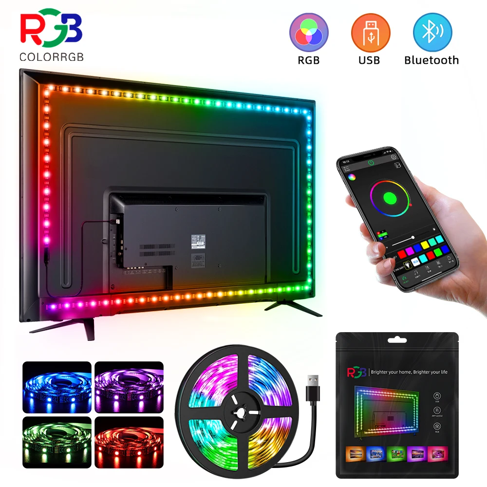 ColorRGB-5050-Led-Strip-Light-Bluetooth-App-5V-USB-Led-Tape-Flexible ...