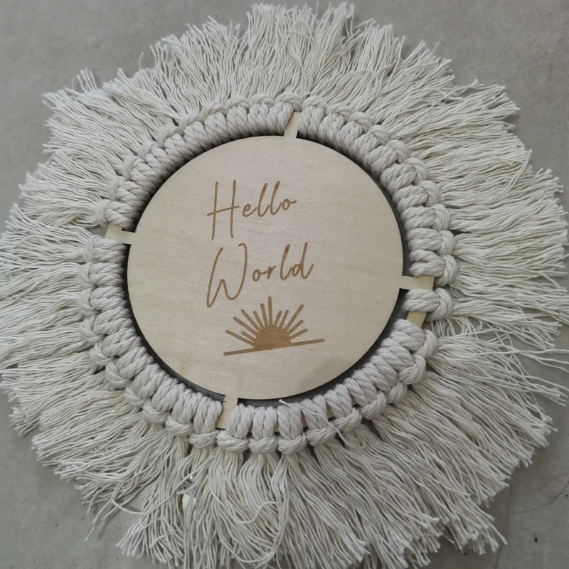 1pcs Boho Hello World Wood Macrame Baby Name Announcement Boho Nursery ...