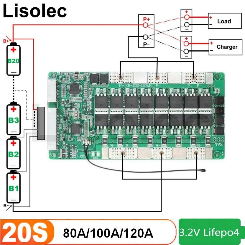 Lifepo4 BMS 20S 60V 100A 120A 80A Protect Board with Balance Temperature Protect for 64V Lithium ...