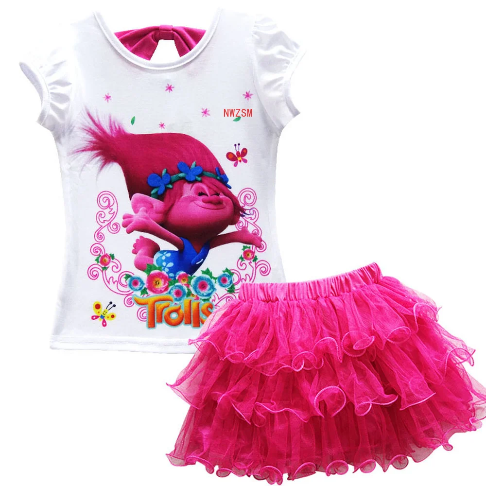 Fashion-Kids-Clothes-Girls-Anime-Trolls-T-shirt-Skirt-2pcs-Birthday ...