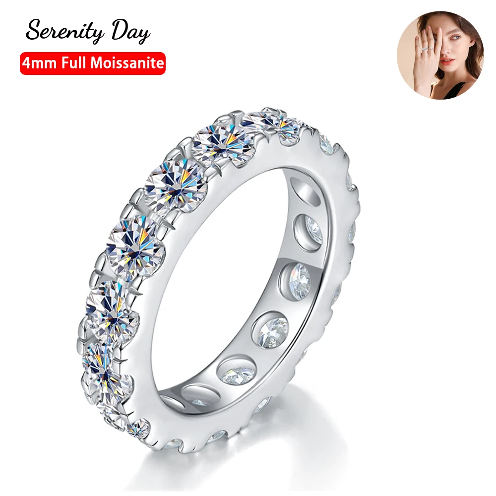 SerkosDay Bague complète en moissanite pour femme, bijou fin 100% argent regardé S925 Pt950 ...