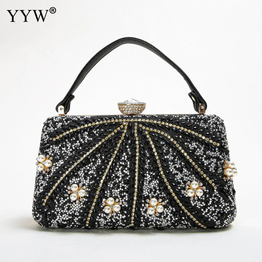 New-Rhinestone-Handbags-Female-Black-Leather-Evening-Bags-Over-Shoulder ...
