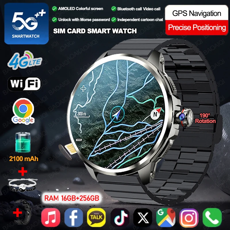 4G/5G SIM Card Smartwatch Android 9.0 Google Play HD Amoled 1.95 inch ...