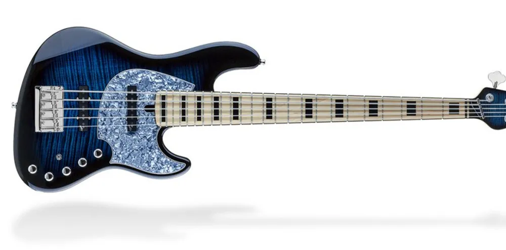 5-Strings-Blue-Body-Electric-Bass-Guitar-with-Chrome-Hardware-Flame ...