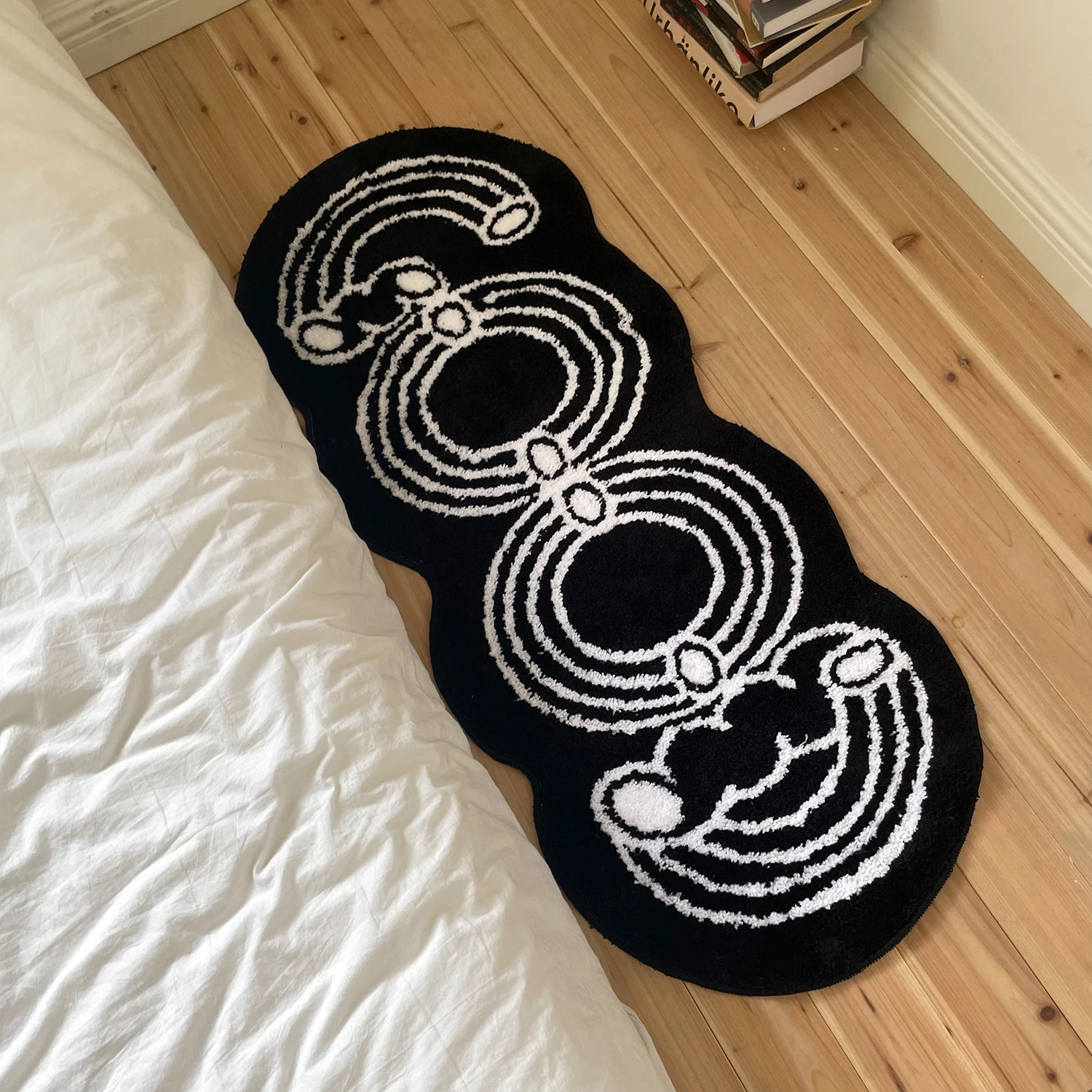 Black-White-Tufting-Letters-Rug-Long-Bedside-Mat-Soft-Bedroom-Living ...