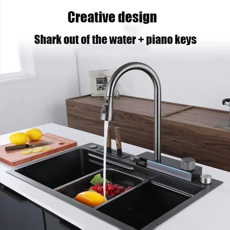 New-Digital-Shark-Rain-Kitchen-Sink-Stainless-Steel-Sink-With-Knife ...