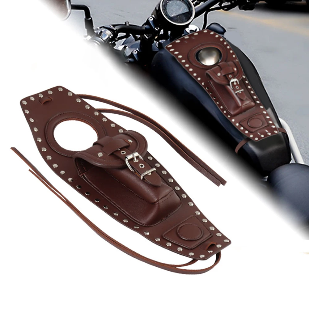 PU-Leather-Black-Brown-Motorcycle-Fuel-Tank-Cover-Panel-Pad-Bib-Bag ...