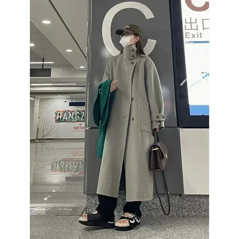 Vintage-Wool-Coat-Women-Autumn-Winter-Retro-Turtleneck-Single-Breasted ...