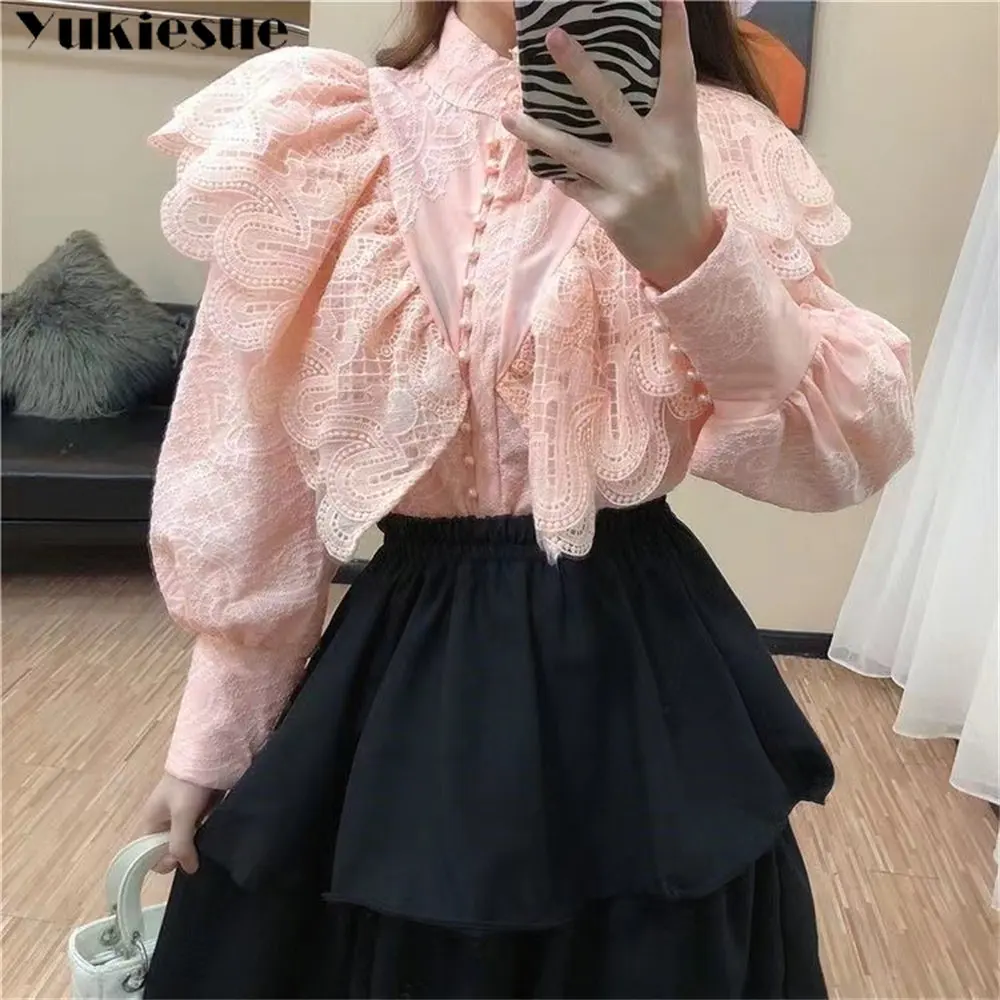 Ruffles Vintage Tops Blouses | Women Vintage Ruffles Blouses - 2023 New ...