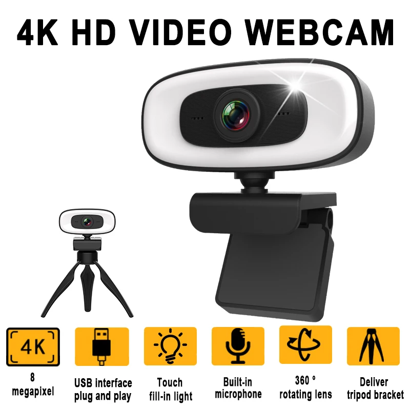 Mini 4K Webcam USB Computer 2K Webcam For PC Laptops Live Streaming ...