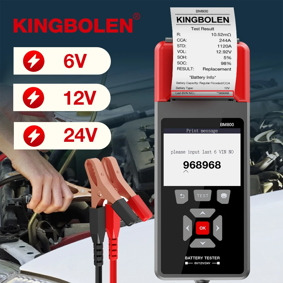 Kingbolen Bm800 자동차 배터리 테스터 6v 12v 24v100 2000 Cca 자동차 배터리 분석기 인쇄 기능 포함 자동차 배터리 도구자동차 배터리