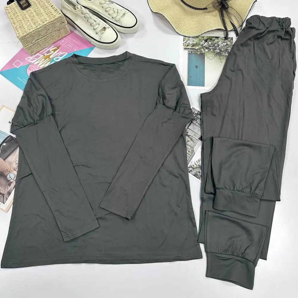 Women-Two-piece-Suit-Solid-Color-Tracksuit-Women-s-Crew-Neck-Long ...