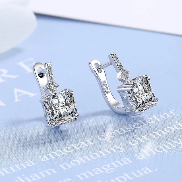 Silver Color Square Zircon Earrings for Women Girl Simple Korean ...