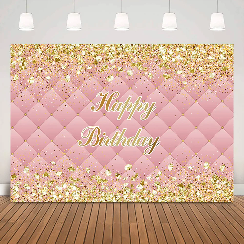 Baby Girl Birthday Party Background Golden Diamond Pink Backdrop Kids ...