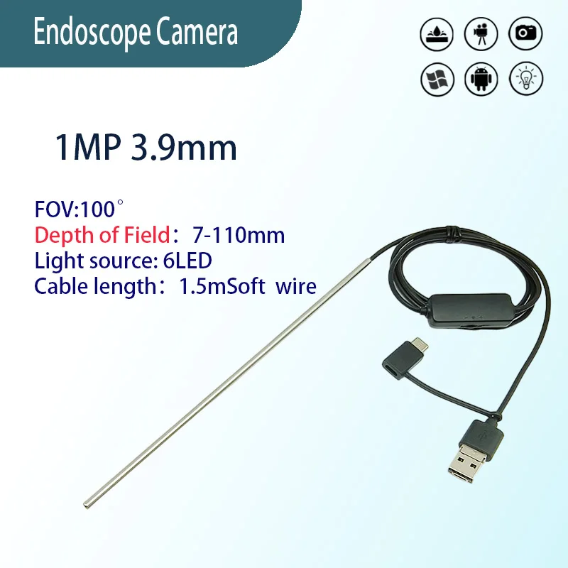 1MP 3.9mm FOV100° wide angle industrial endoscope probe for pipeline ...