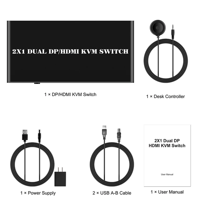 2x1 HDMI DP 2x1 KVM switch 8K/4K Dual Monitor Extended Display USB KVM ...