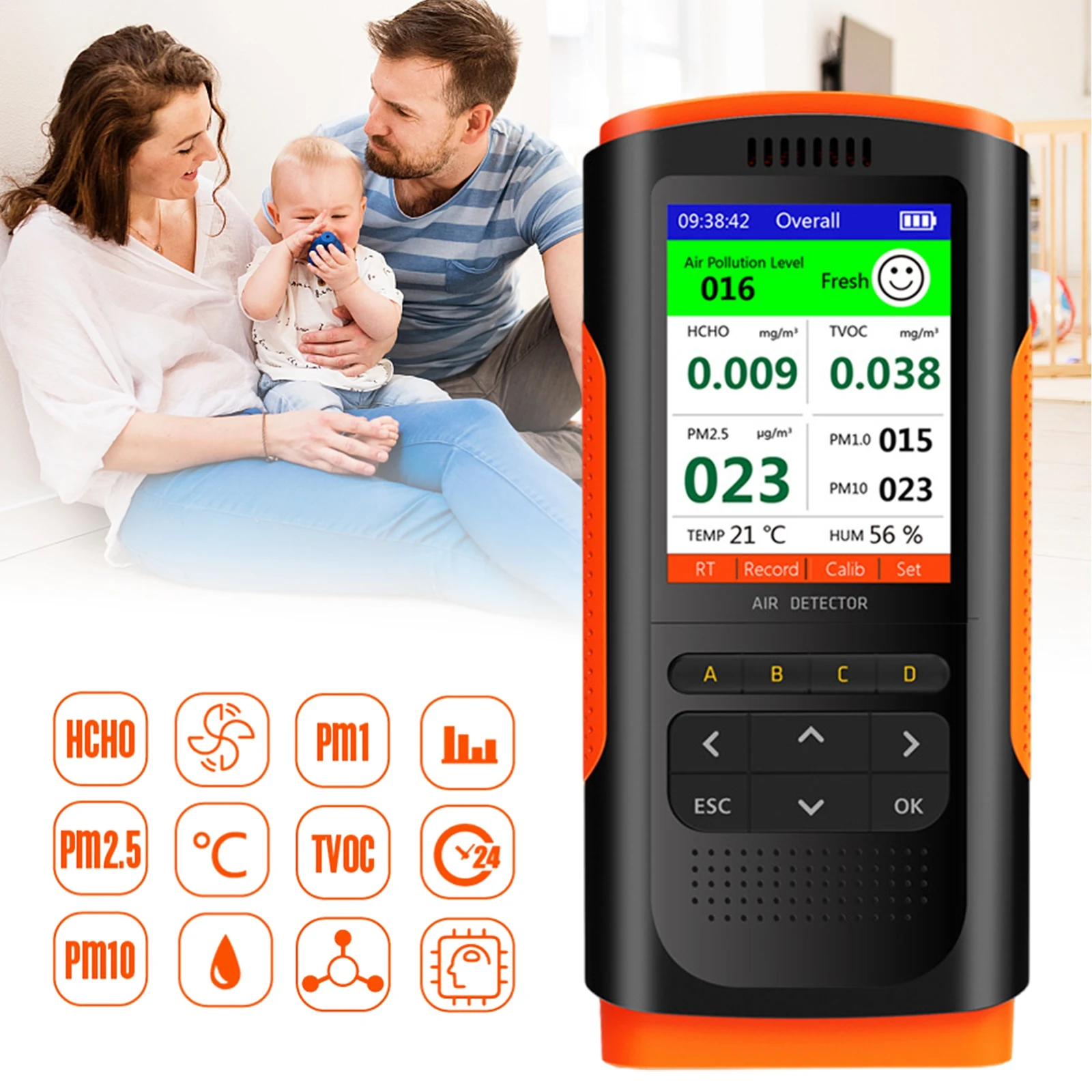 CHE-PM25 Portable Air Quality Monitor: Formaldehyde, PM2.5, CO2 Detector