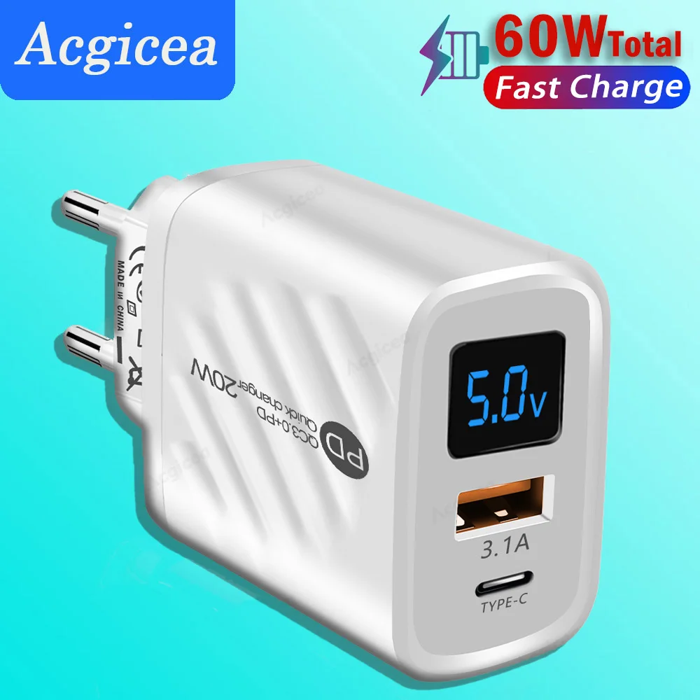 60w Usb C Charger Pd Fast Charge Adapter For Iphone Xiaomi Samsung ...