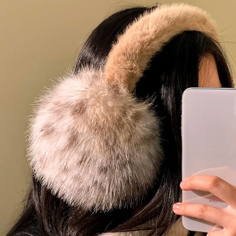 Y2k Leopard Faux Fur Earmuffs Folded Winter Warm Thicken Anti-freeze ...