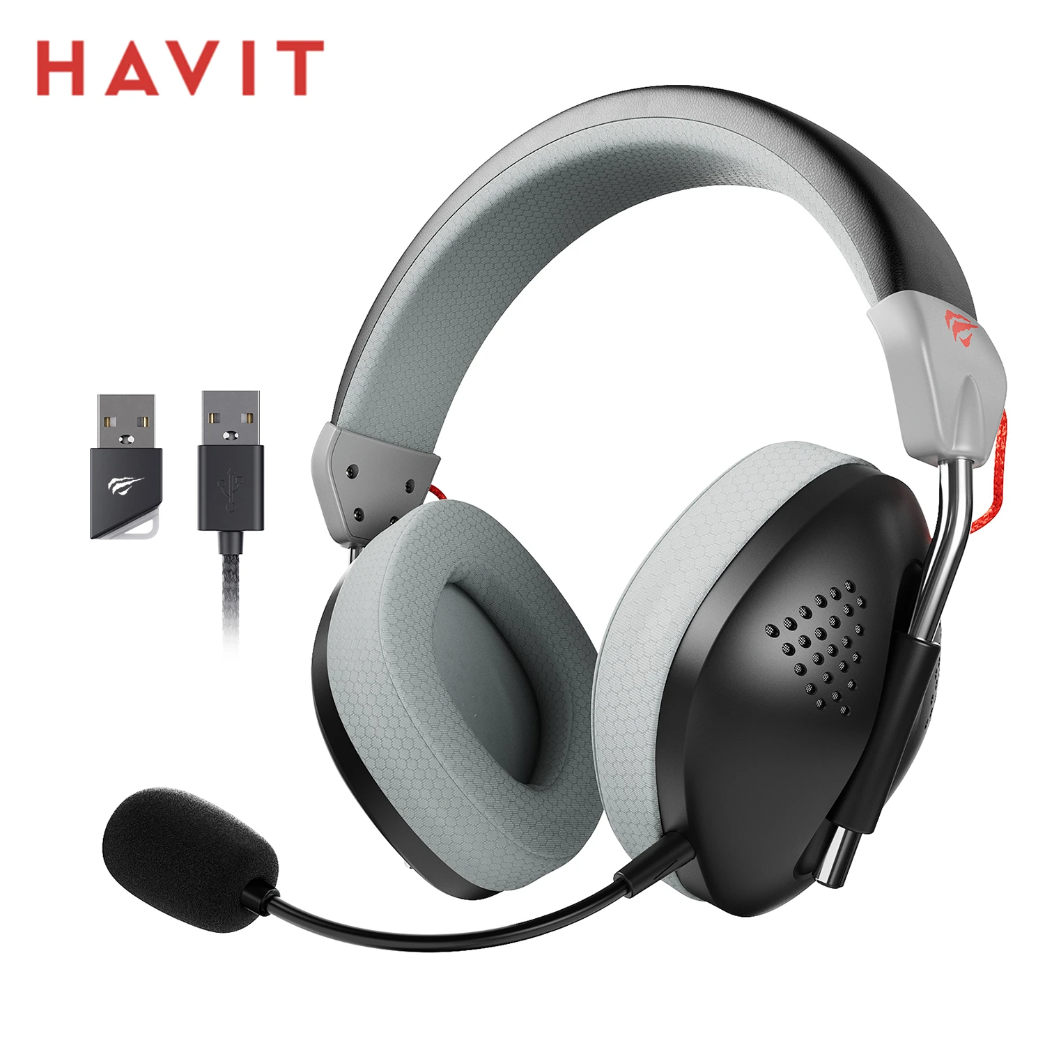 HAVIT Fuxi H4 Auscultadores sem fios para jogos, 2.4GHz, auricular com microfone plugável, PC ...