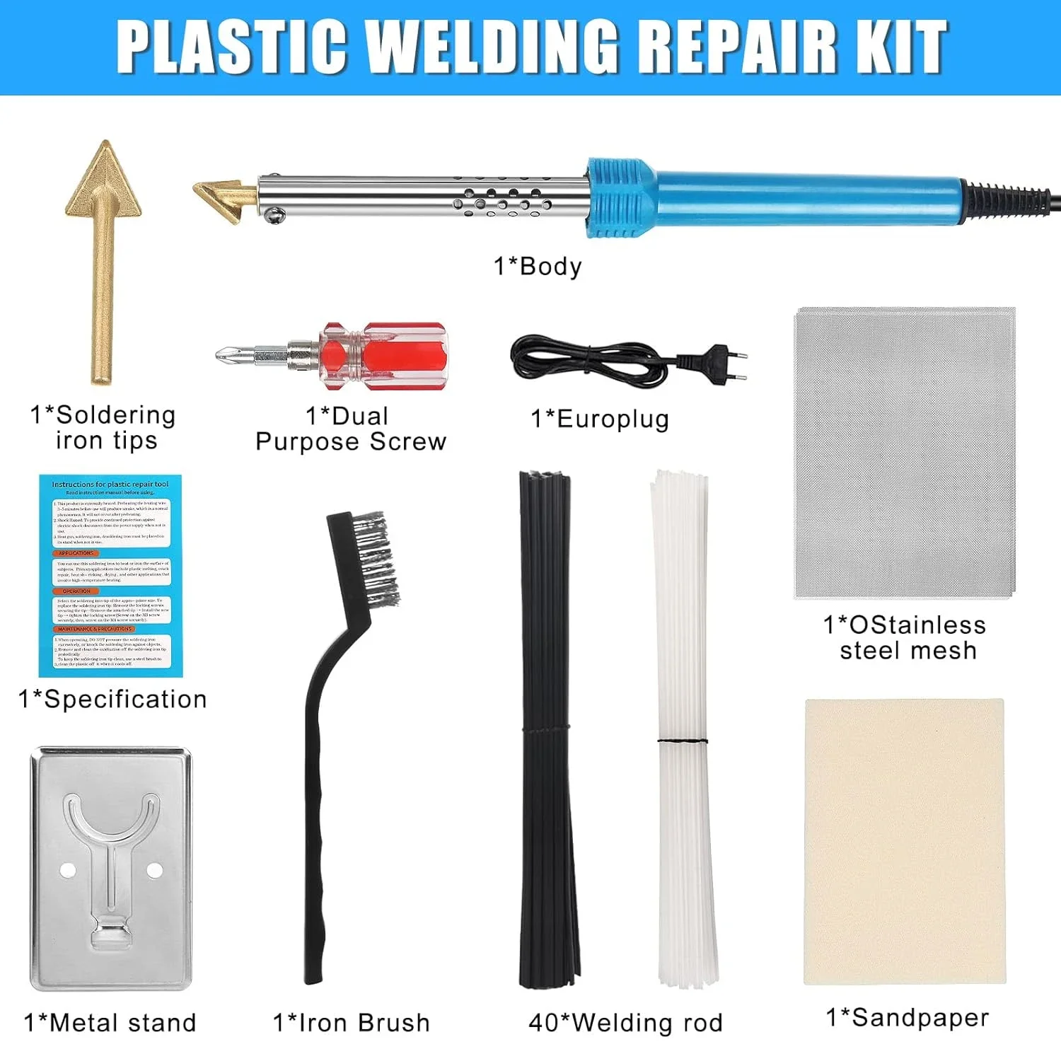Plastic-Welding-Kit-Plastic-Welder-Soldering-Iron-Kit-with-40pcs-Rods ...