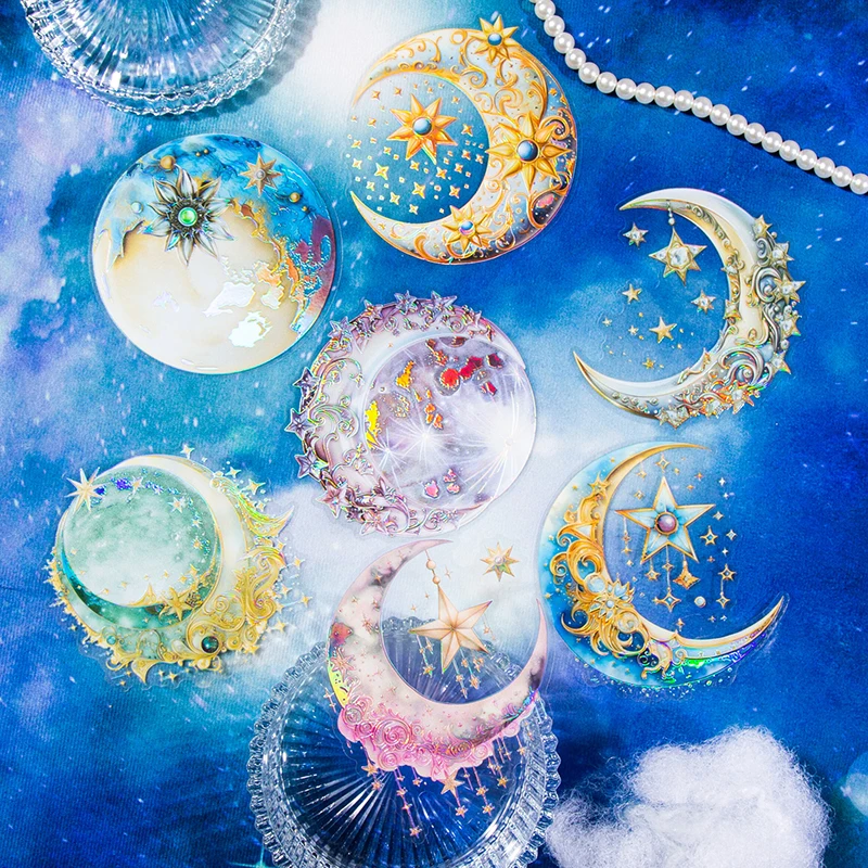 6 pcs/pack Colours Moon series Stickers aesthetic Decorative DIY Diary ...