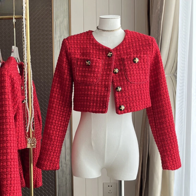 High-Quality-Chic-Autumn-Winter-Red-Woolen-Short-Jacket-Coat-Sweet ...