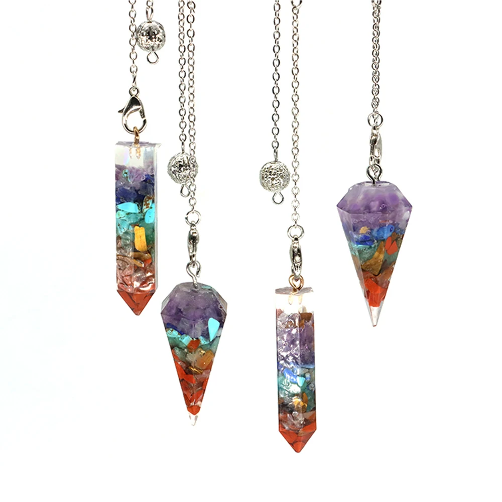 7-Chakras-Resin-Pendulum-Hexagon-Pointed-Cone-Pendant-For-Dowsing ...