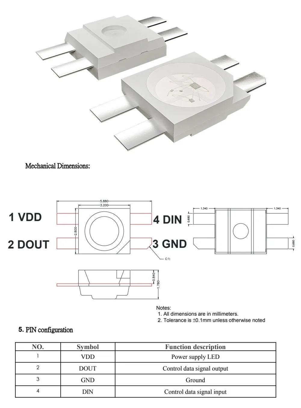 SK6812MINI-E 3228 SMD RGB LED 5V (Similar as WS2812) | Makers Electronics