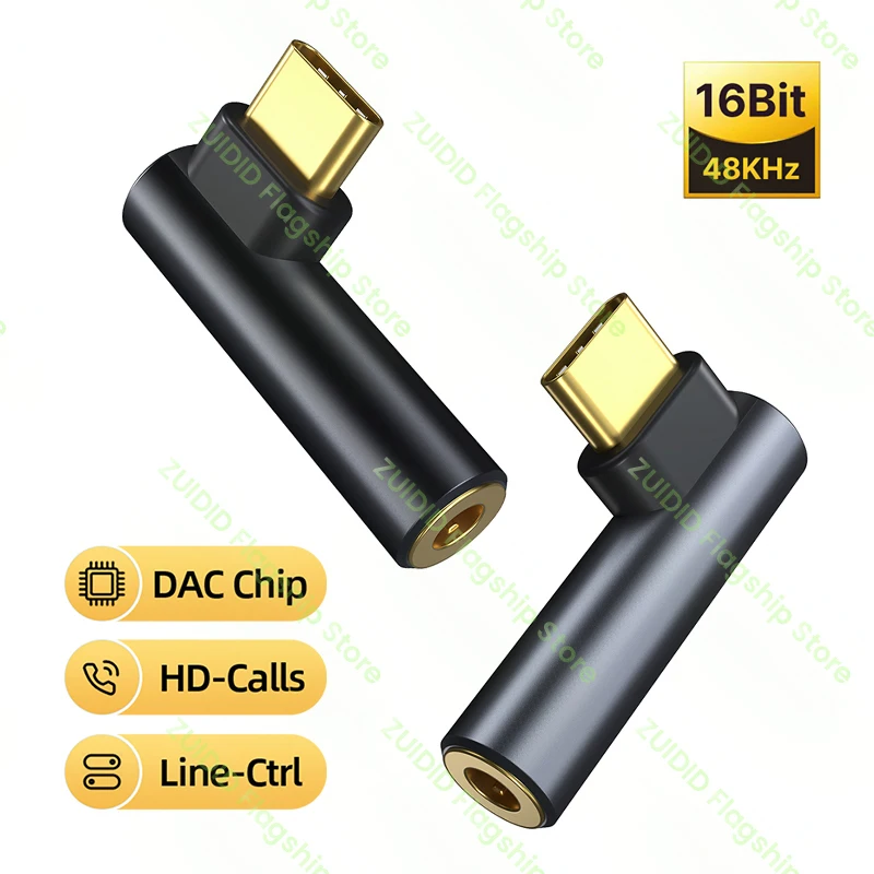 Elbow USB Type C to 3.5mm HiFi Earphone Adapter 3.5 Jack Headphones AUX ...