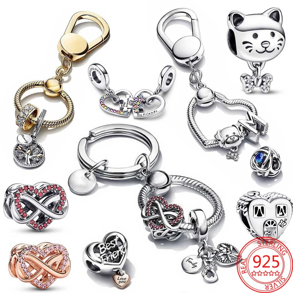 Original 925 Silver Small Heart Bag Charm Holder Family Infinity Triple ...
