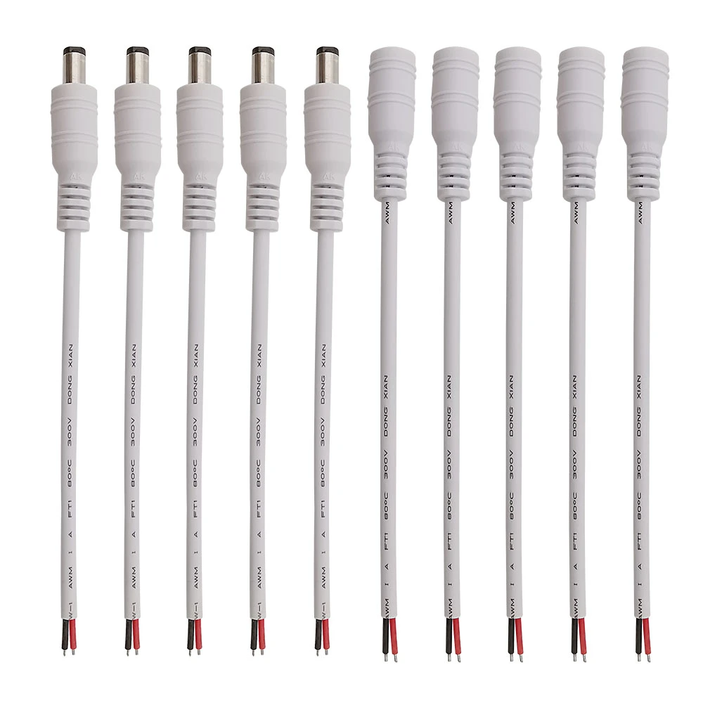 Dc 5.5x2.1mm Male & Female Cable White 12v 5.5*2.1mm Dc Power Plug Jack ...
