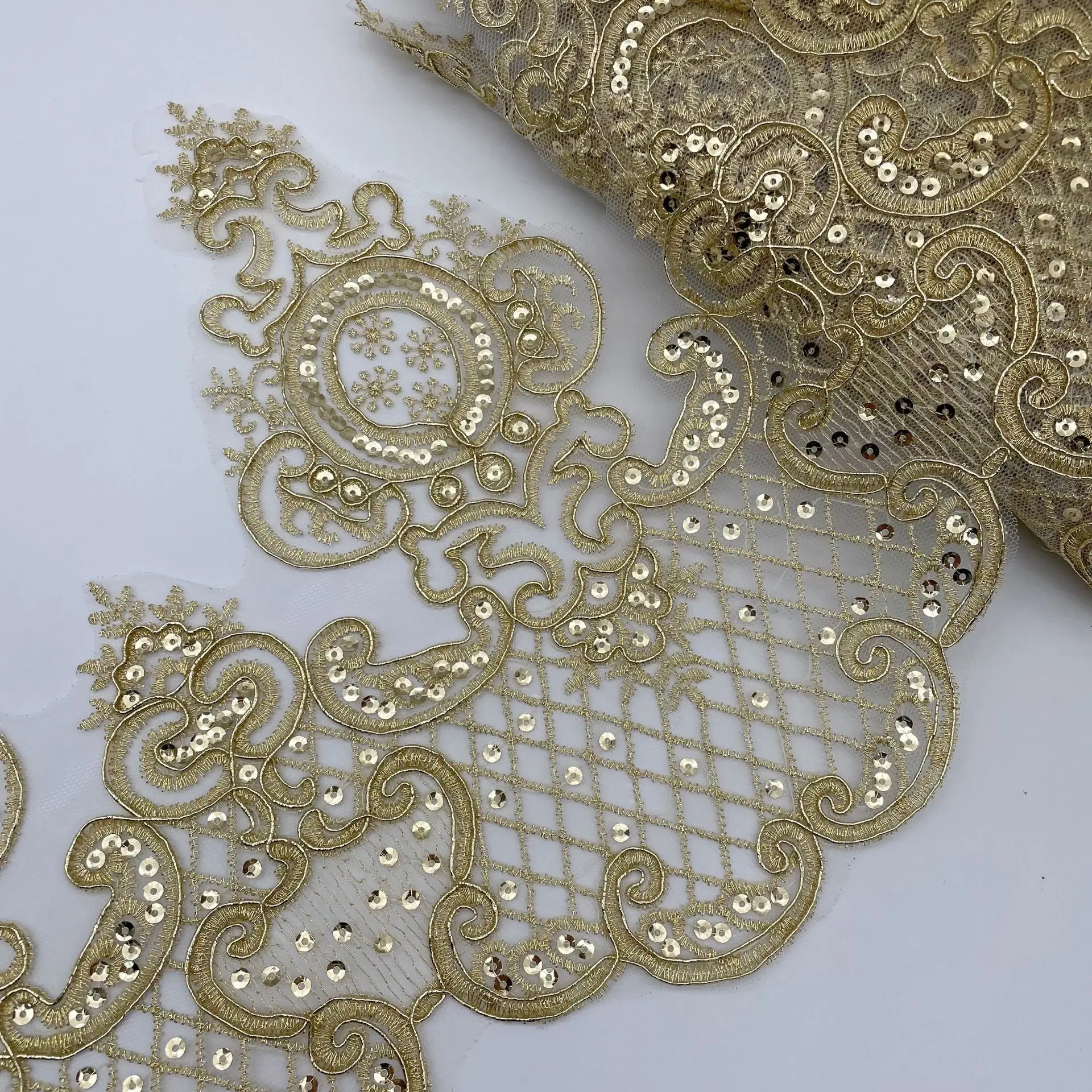 1 Yard 24cm wide Gold white Thread Cording Lace Embroidery Lace Dress ...