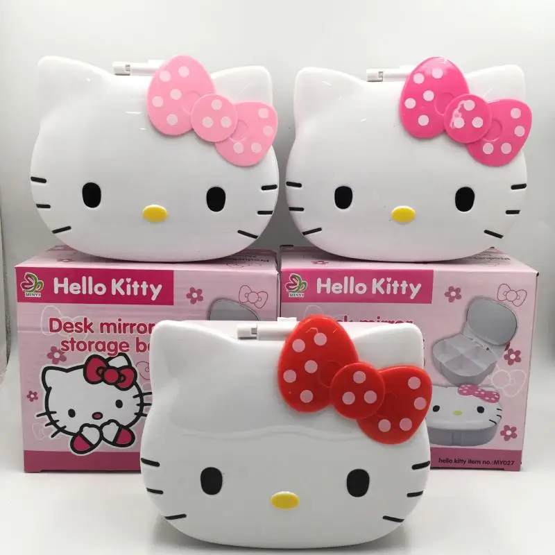 Kawaii-Hello-Kitty-Storage-Box-with-Mirror-Cartoon-Kt-Cat-Bow-Cat-Multi ...