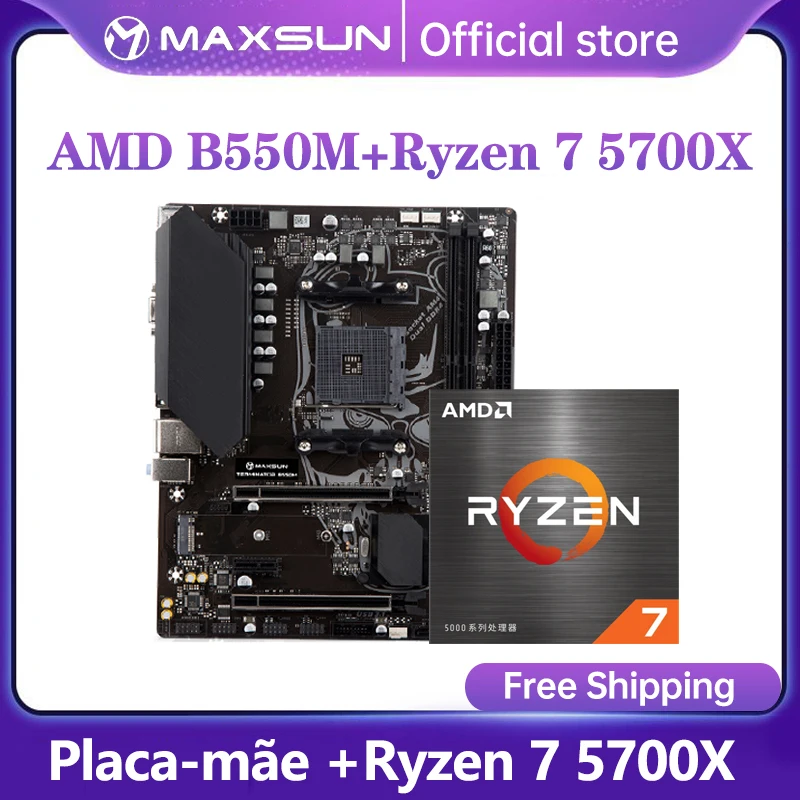 Maxsun amd b550m com ryzen 7 5700x cpu placa mãe kit 3.5ghz 8 núcleo 16 ...