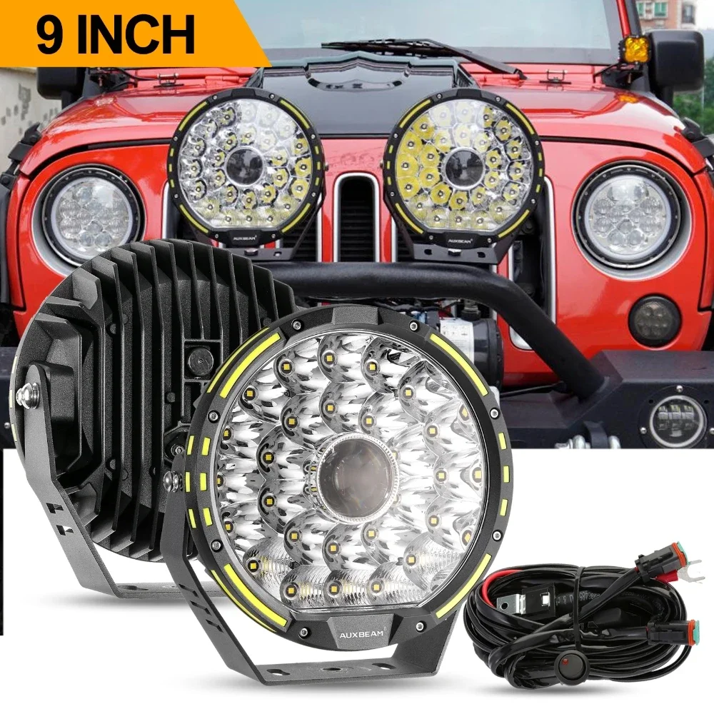AUXBEAM-9-inch-LED-Driving-Work-Light-Spot-Projector-Light-with-Wiring ...